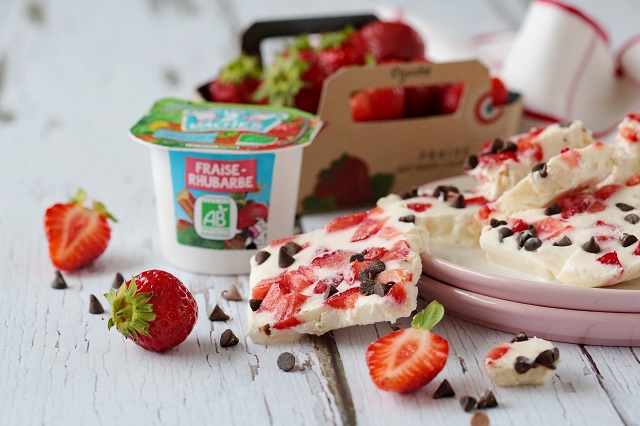 Recette du Frozen yogurt Bark Fraise-Rhubarbe aux pépites de chocolat ...